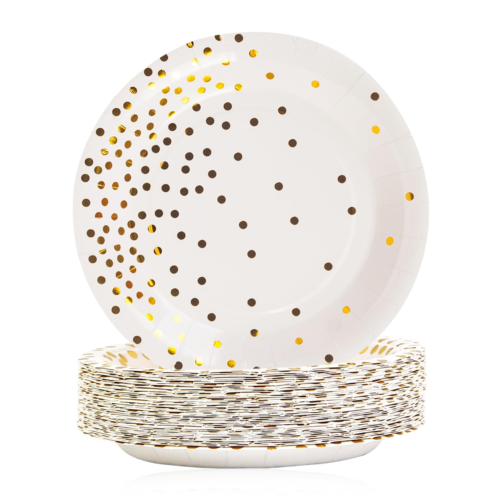 EVYIENEN 50 Pack White and Gold AFN1Paper Plates, 7 inch Metallic Foil ...