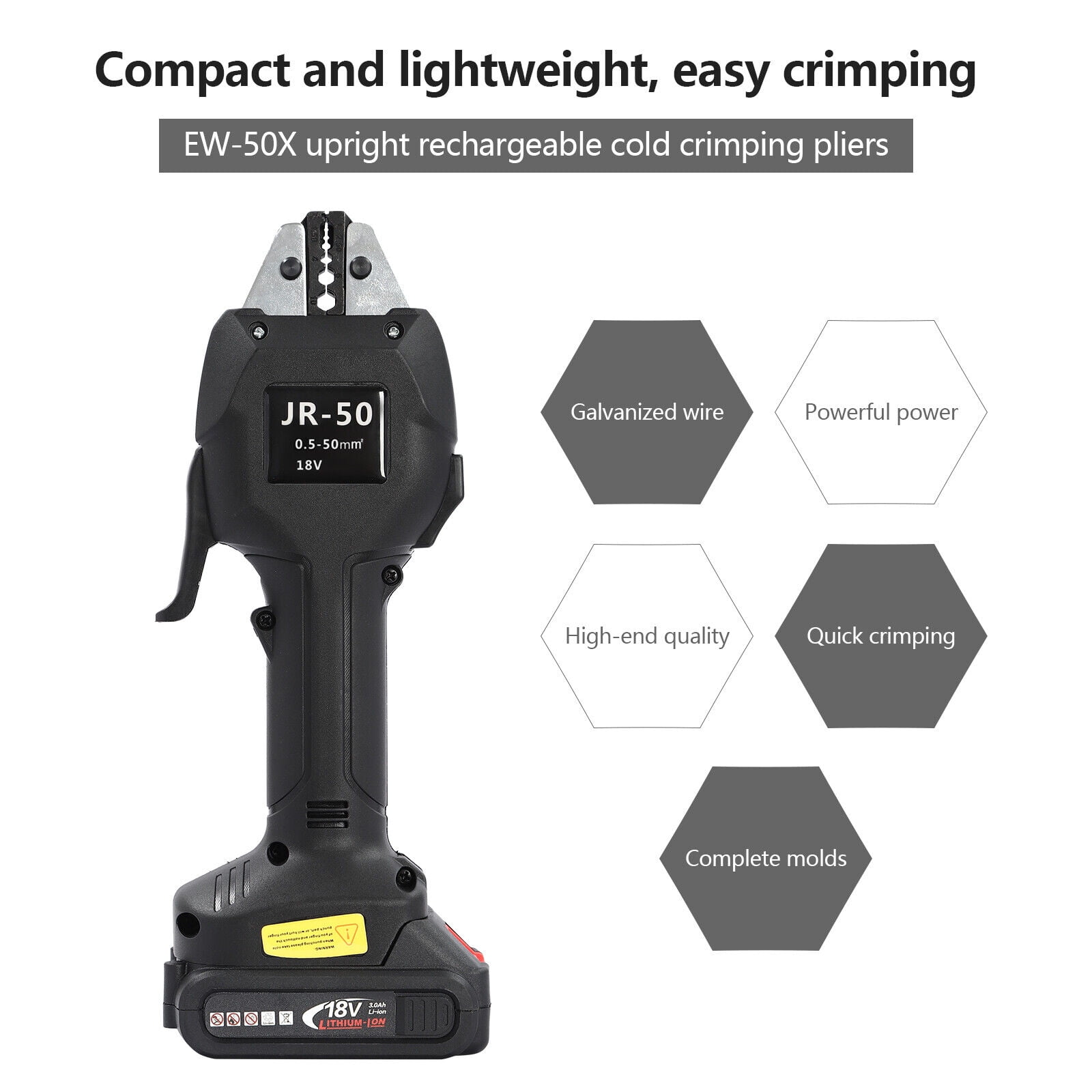 EW-50X Electric Crimping Pliers Terminal Crimping Tool Rechargeable DC ...