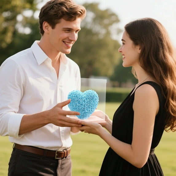 EWASWON 3D Heart Artificial Rose Gift Box - Light Blue with Clear Case ...