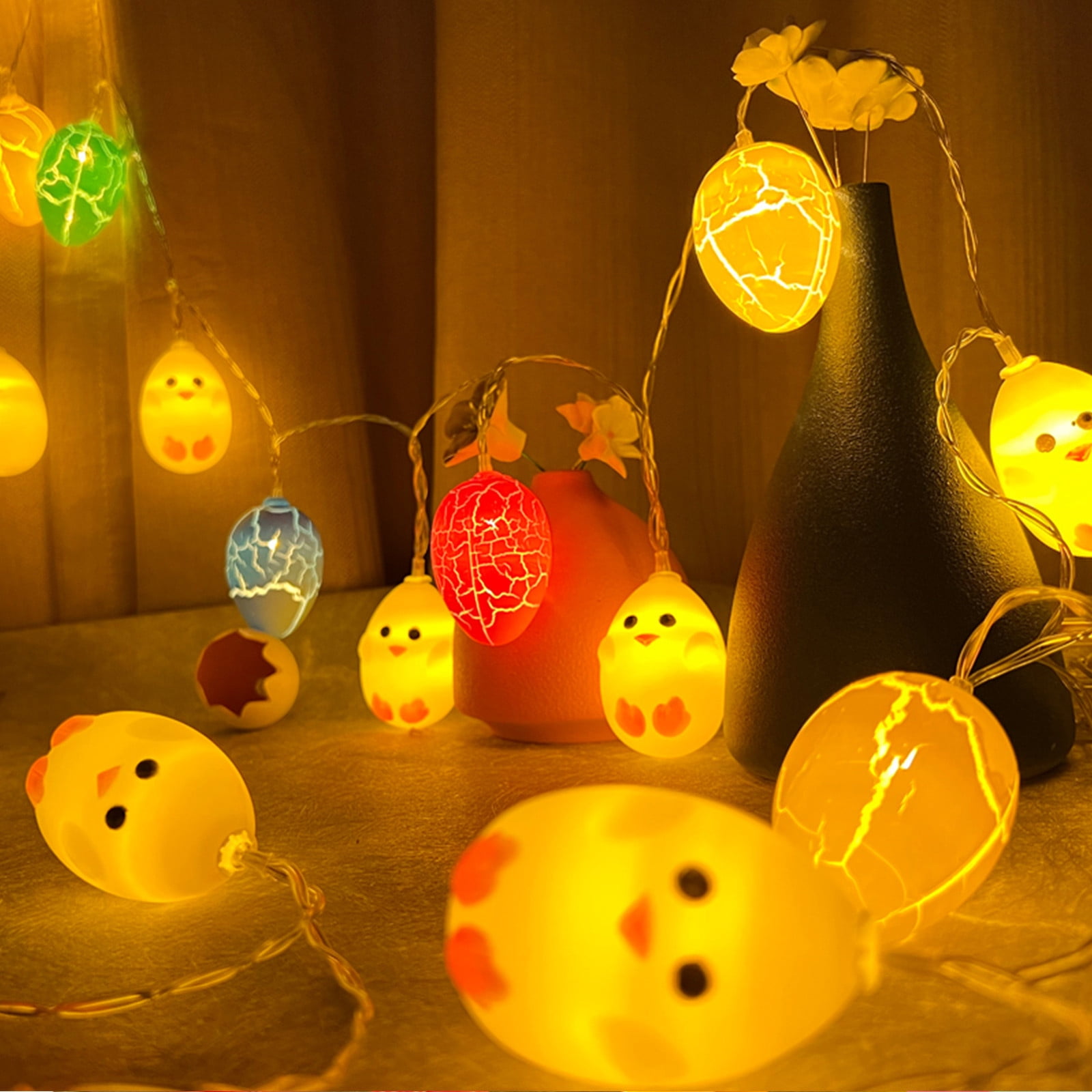 EWASWON Easter String Lights, 10 LED Chick and Cracked Egg Shaped ...