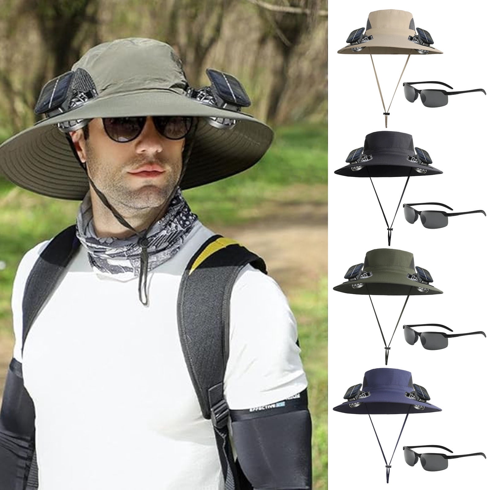 EWASWON Ultralight Solar Fan Hat - Adjustable Wide Brim Sun Hat with ...