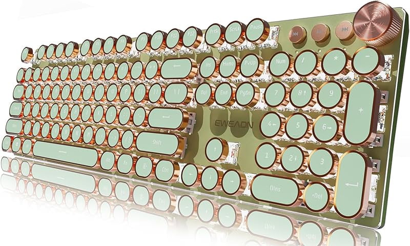 EWEADN Mechanical Keyboard, Typewriter Style 104 Key Retro Keyboard ...
