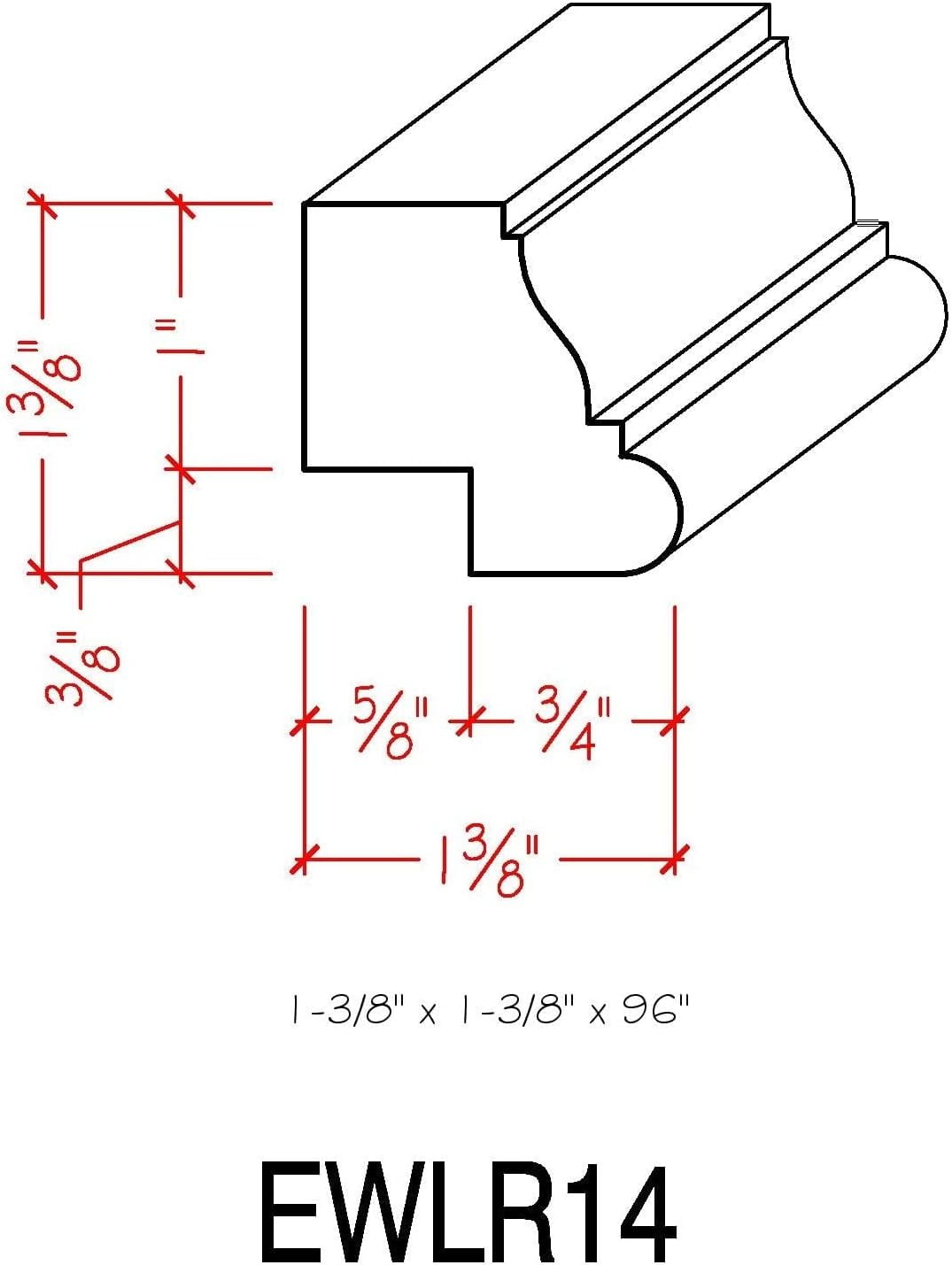 EWLR14 Kitchen Cabinet Light Rail Nose and Cove Ogea Moulding, 1-3/8" x ...