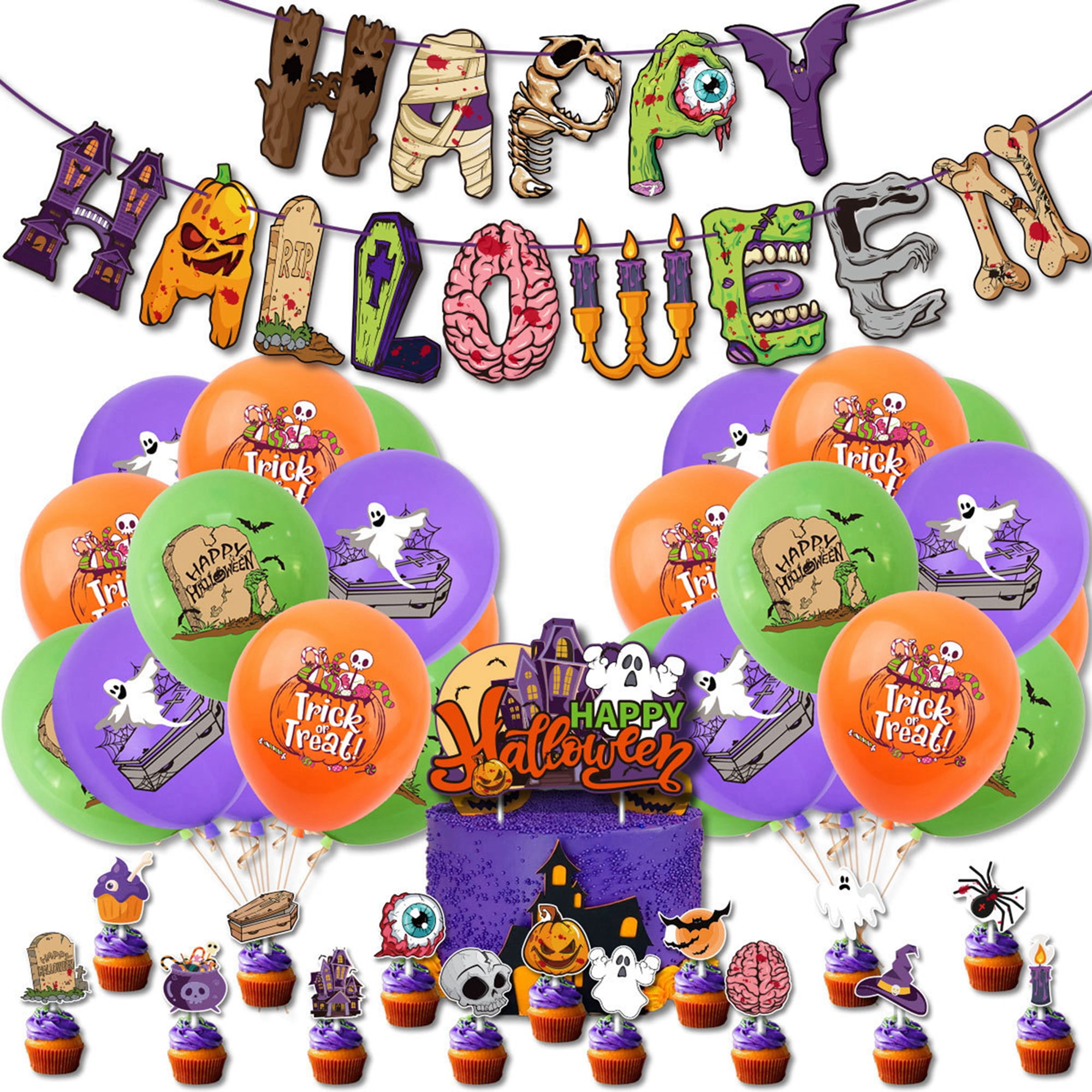 EWODOS Halloween Themed Party Decorations Set, Flag Balloon Inserts ...