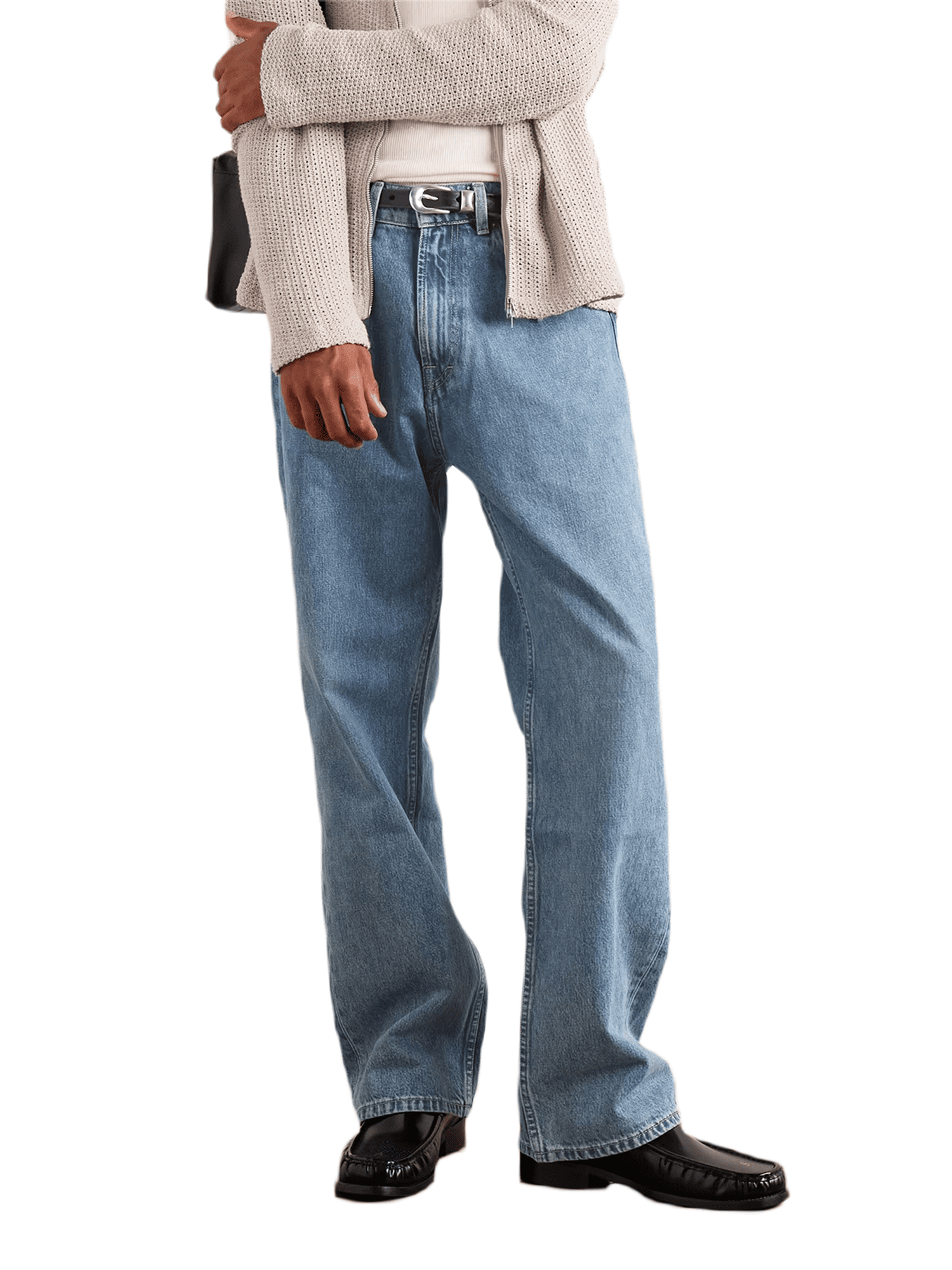 EWODOS Men Denim Pull-On Jeans Pockets Baggy Straight Leg Full Length ...