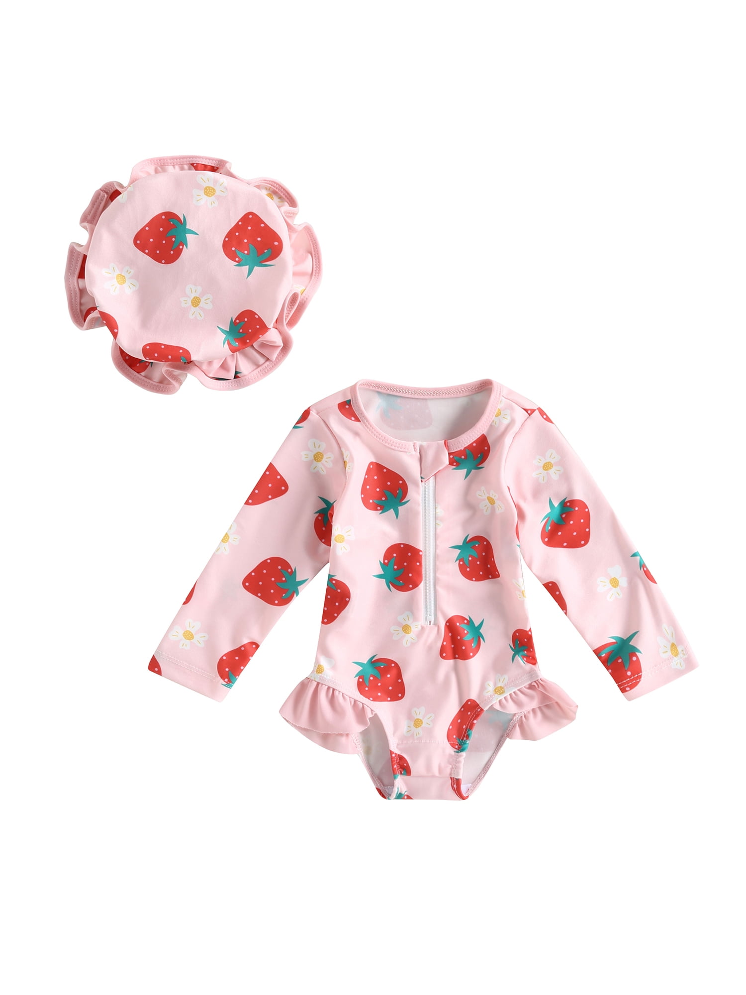 EWODOS Toddler Girl Boho elastic Swimsuit, Long Sleeve Fruit Print ...