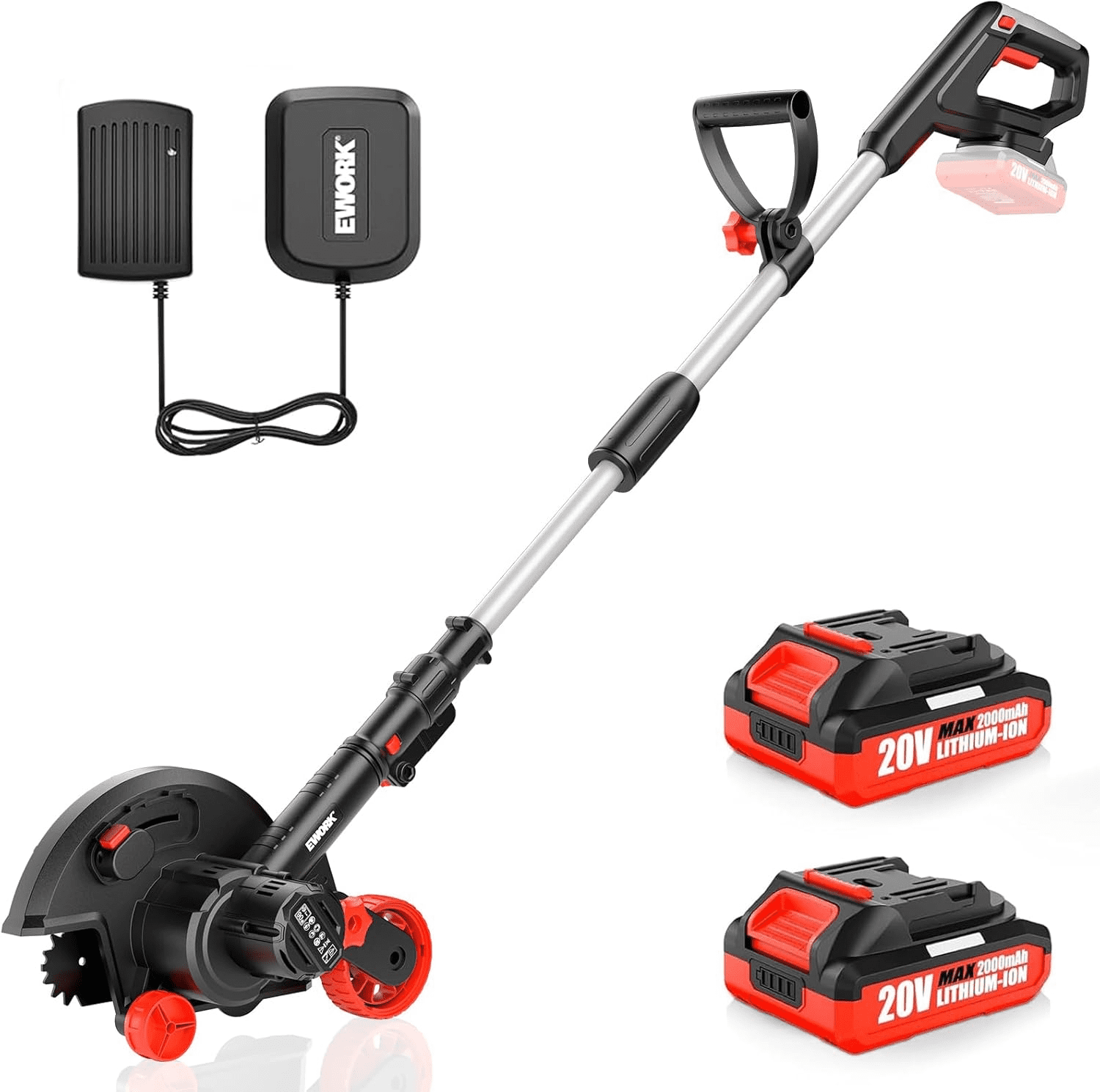 EWORK Cordless Lawn Edger, 20V Battery Powered, 9-inch Metal Blade, 4 ...