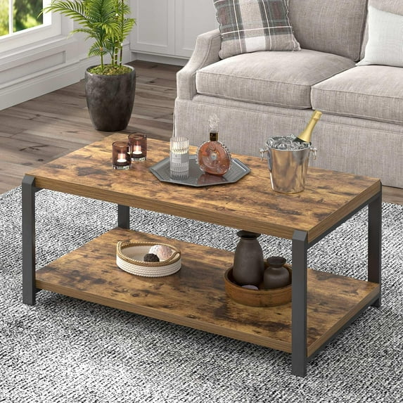 EXCEFUR Modern Coffee Table, Industrial Wood and Metal Center Table ...