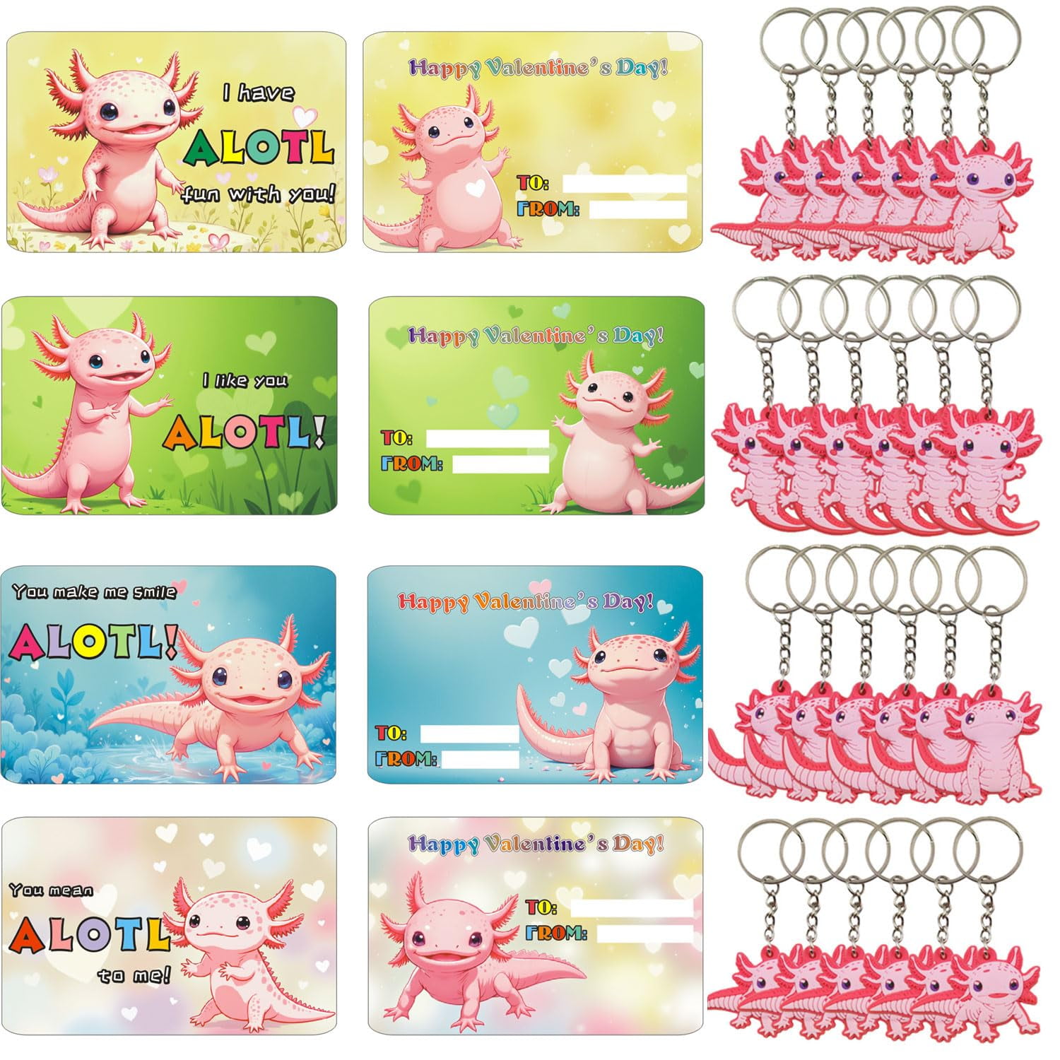 EXCELLANYARD Axolotl Valentines Cards for Classroom Exchange Prizes 24 ...