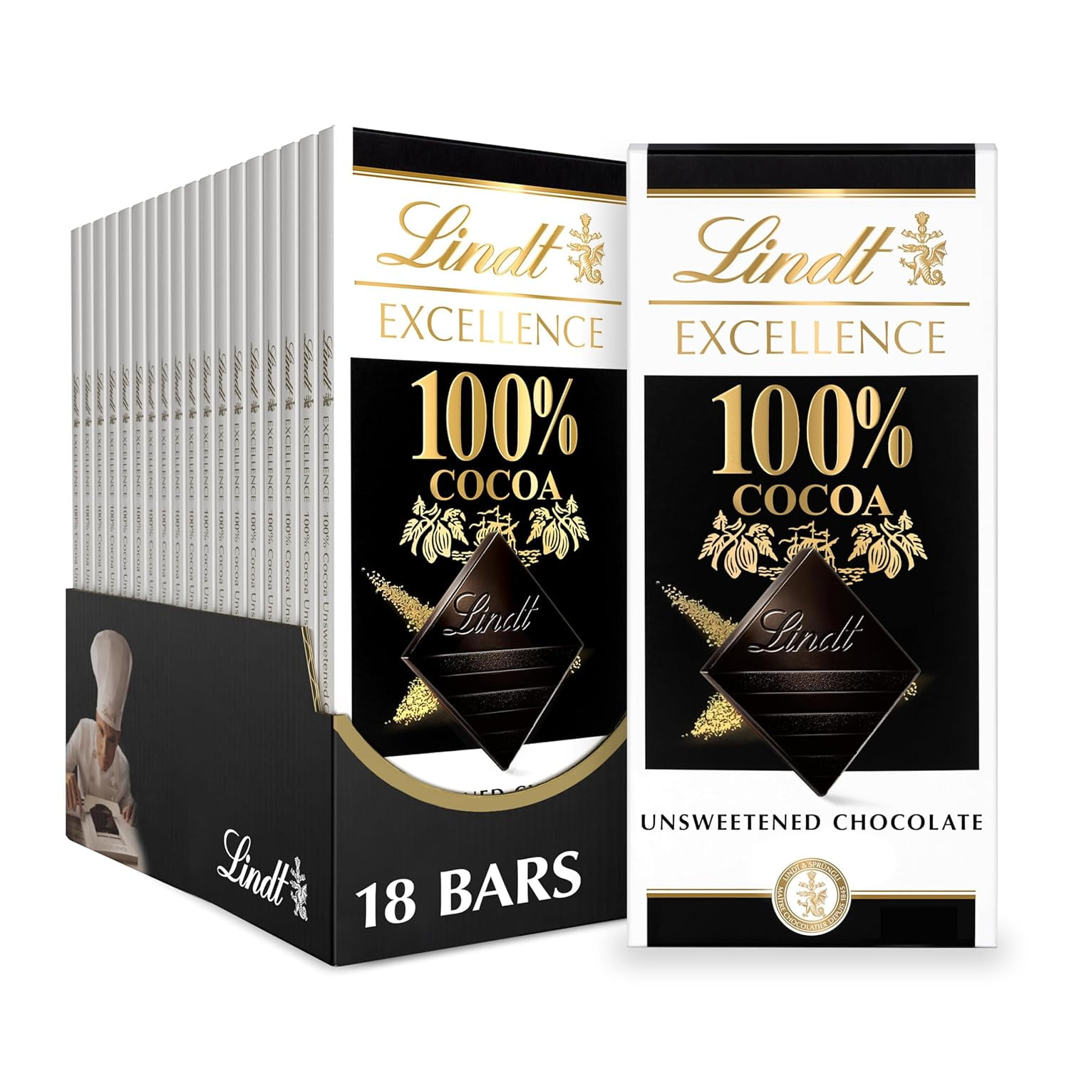 EXCELLENCE 100% Cocoa Dark Chocolate Bar, Dark Chocolate Candy, 1.7 oz ...