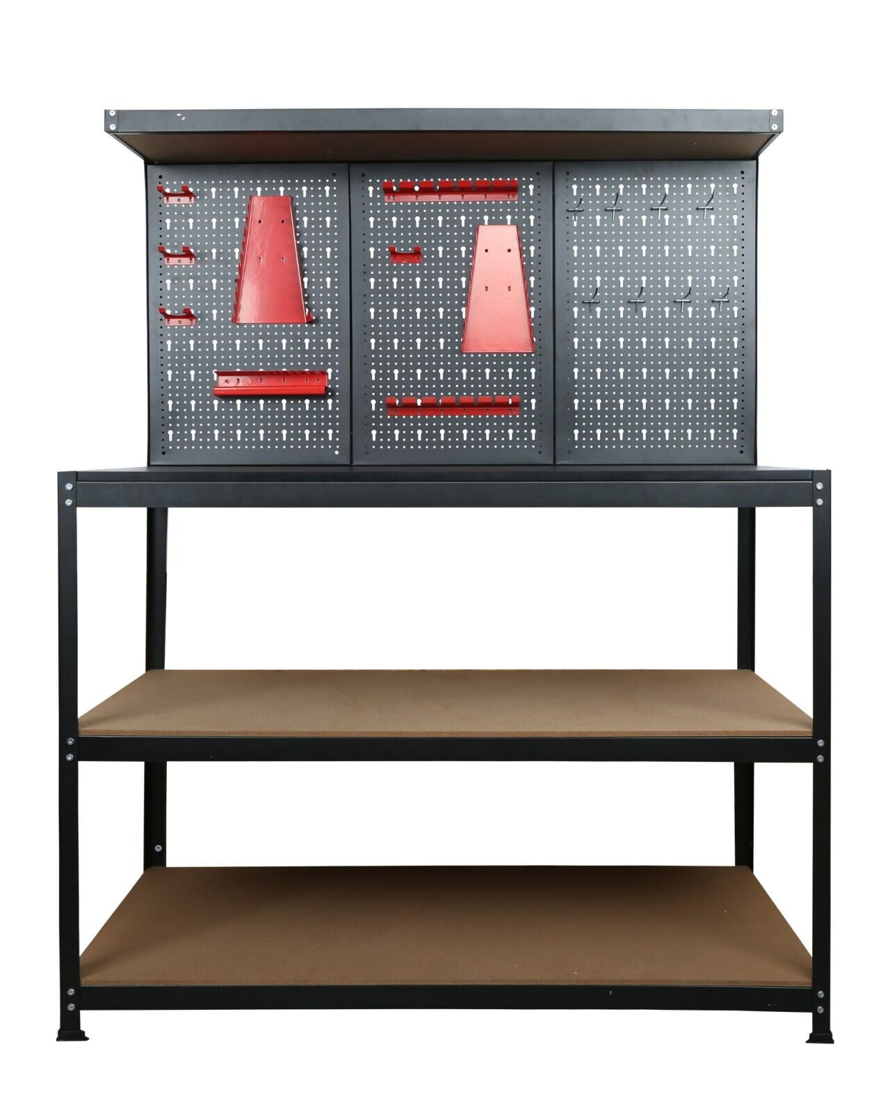 EXCITED WORK Three-Layer Heavy-Duty Steel Tool Workbench with Pegboard ...