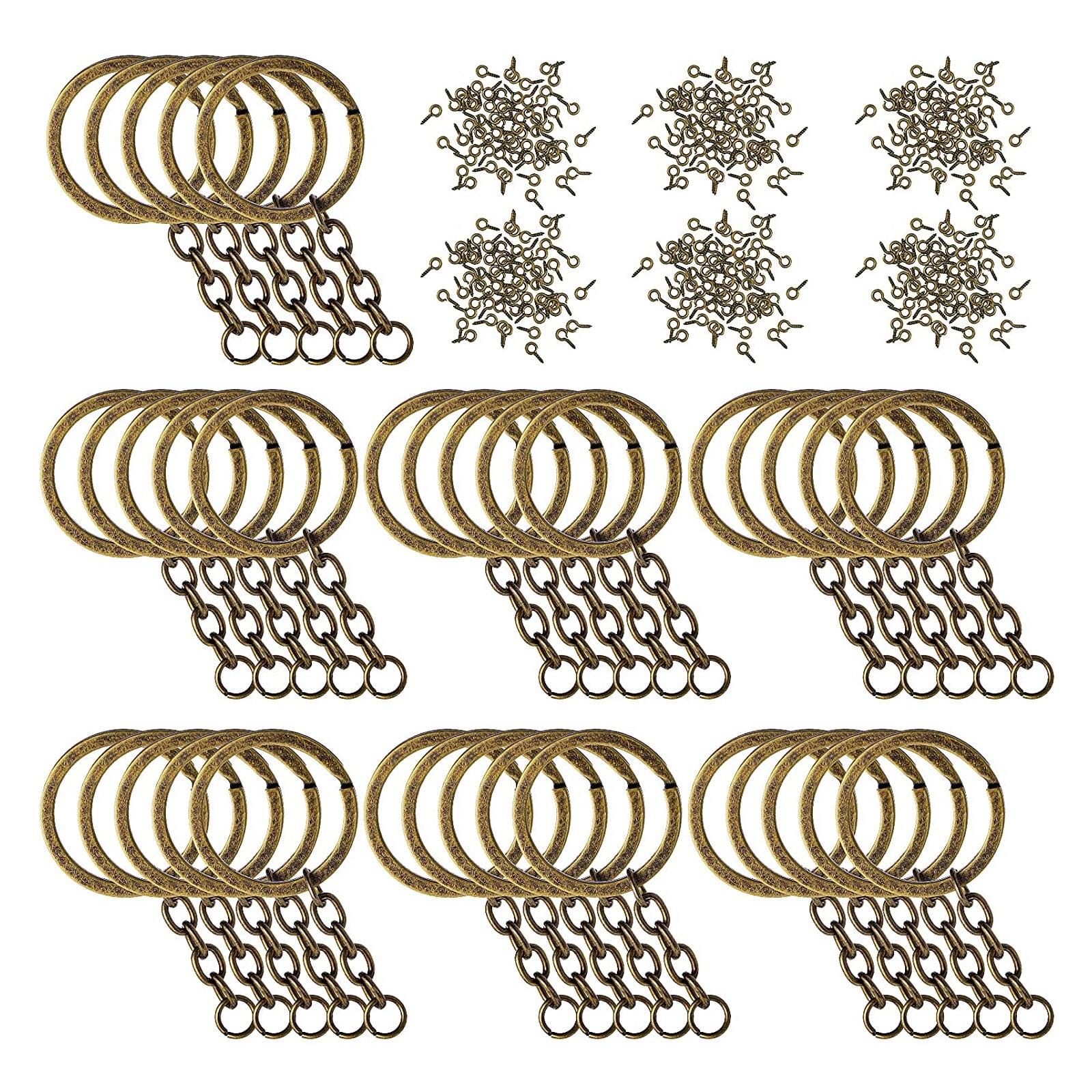 EXCIXING 250x Keyrings with Chain and Jump Rings for DIY Crafts Jewelry ...