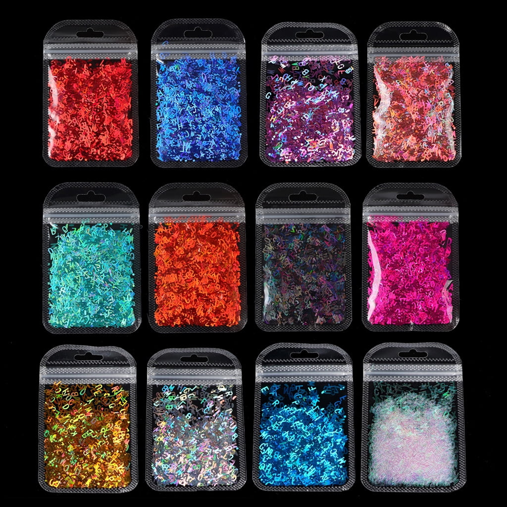 EXCIXING Alphabet Holographic Letters Chunky DIY Nail Art Resin Fillers ...