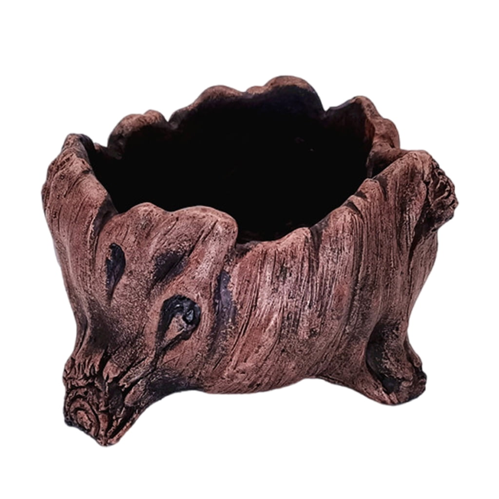 EXCIXING Handcrafted Cement Faux Wood Stump Planter Handmade Cement ...