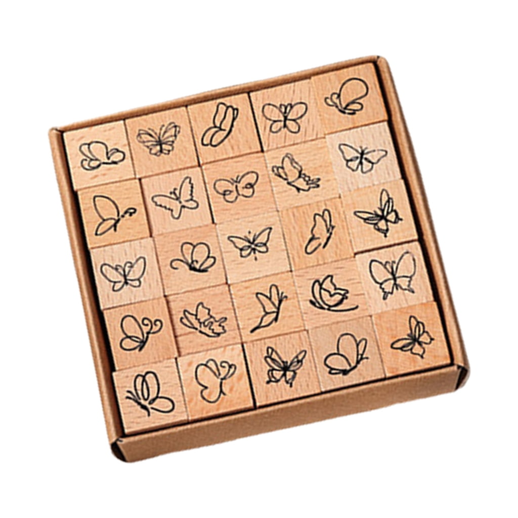 EXCIXING Wood Scrapbooking Stamp Flower Butterfly Themed Stamp for ...