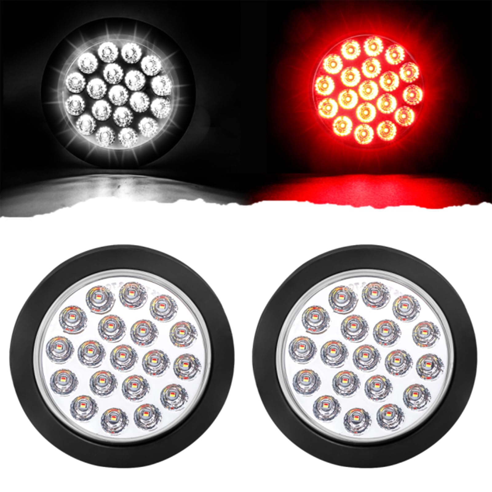 EXERAUO 4 Inch LED Round Trailer Lights, Red/White 19 LED Trailer ...
