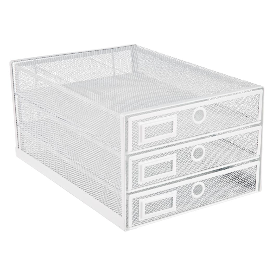 Exerz Wire Mesh Desk Organizer, 3 Drawers, White, Metal Paper Storage ...