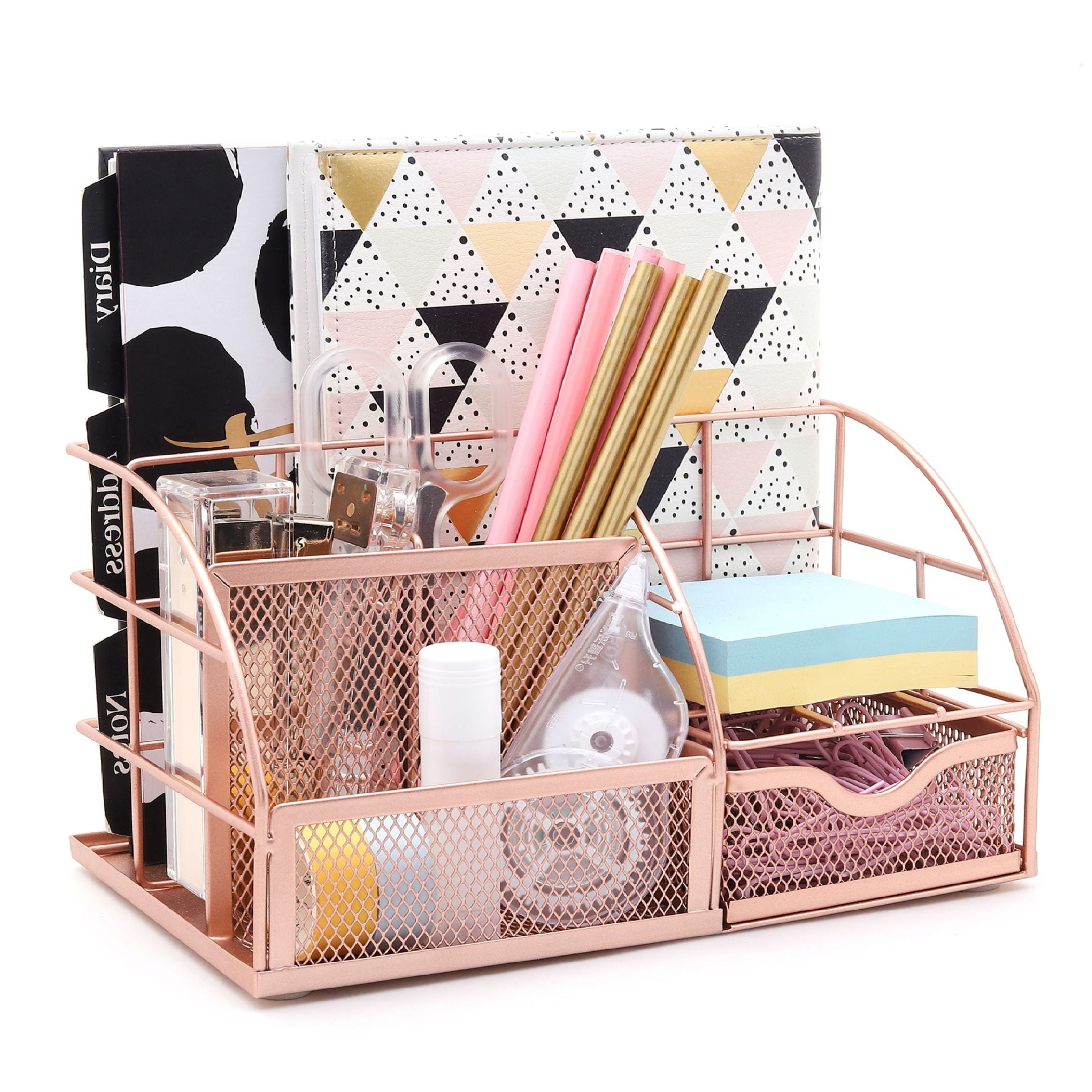 Exerz Wire Mesh Desk Organizer, Rose Gold, 7 Compartments, Compact ...