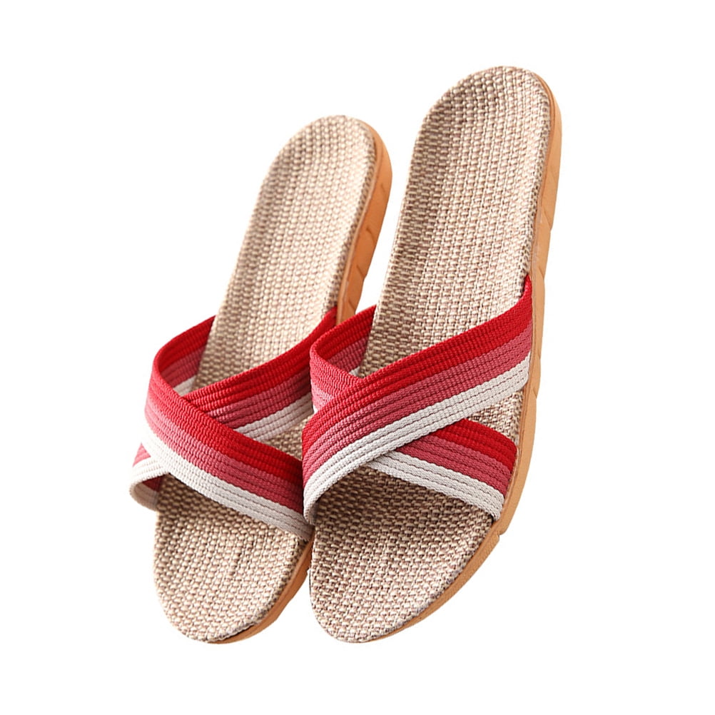 EXHUMKY Women’s Red Bohemian Linen Slippers, 1 Pair, Anti- Indoor ...