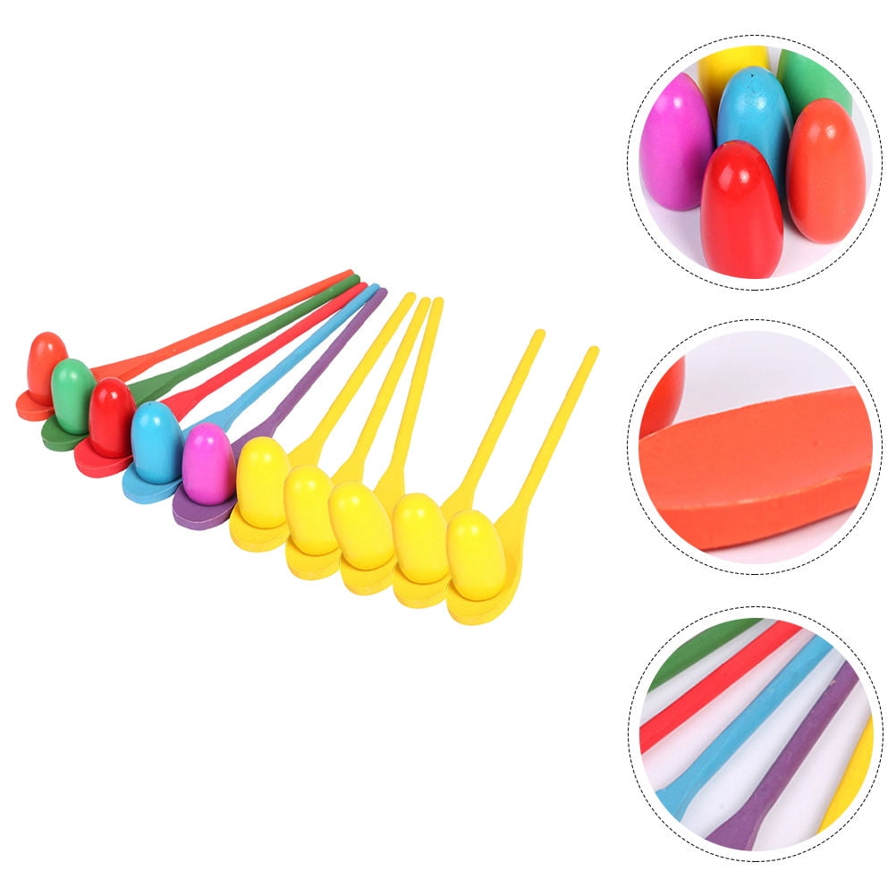EXHUMKY Egg Spoon Race Game Wood Kids Egg Spoon Race Game Set 10 Sets ...