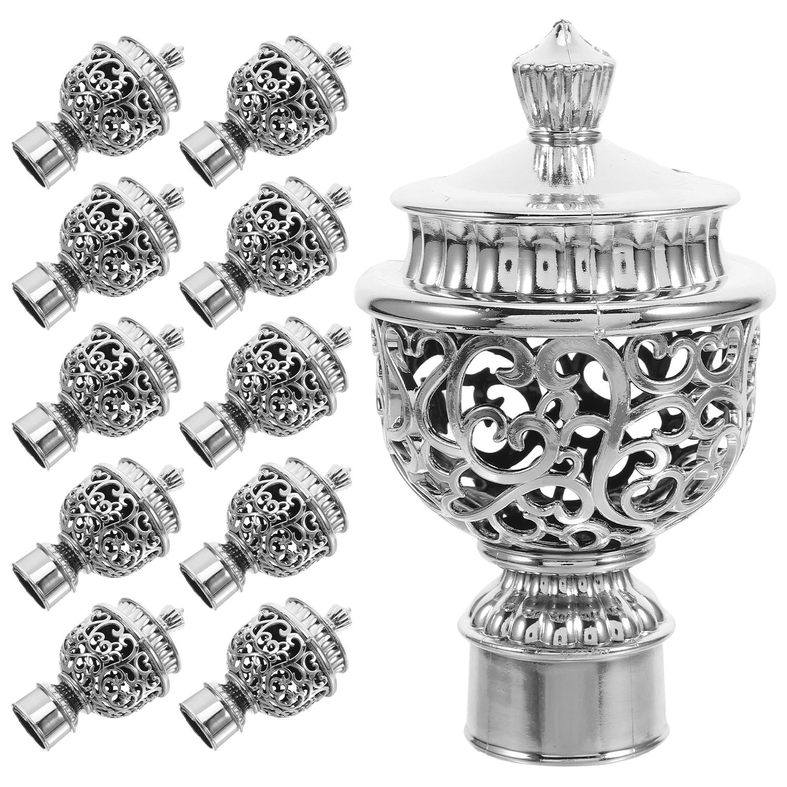 EXHUMKY 12Pcs Silver Curtain Rod Finials Plastic Decorative End Caps ...