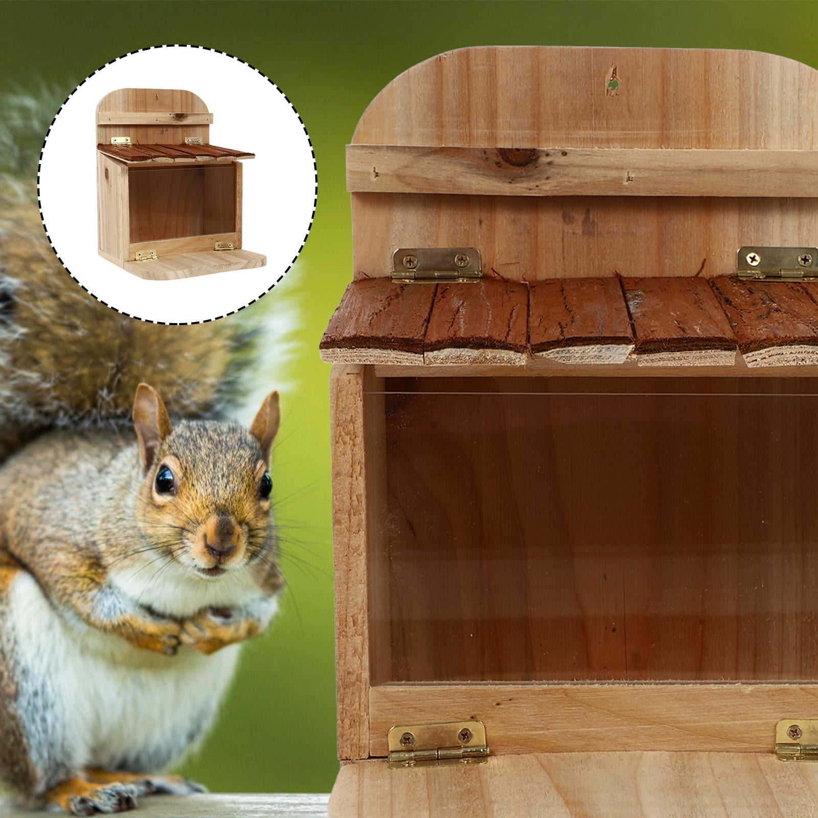 EXHUMKY 1Pack Squirrel Feeder with Wooden and Glass Material 7.47x7 ...