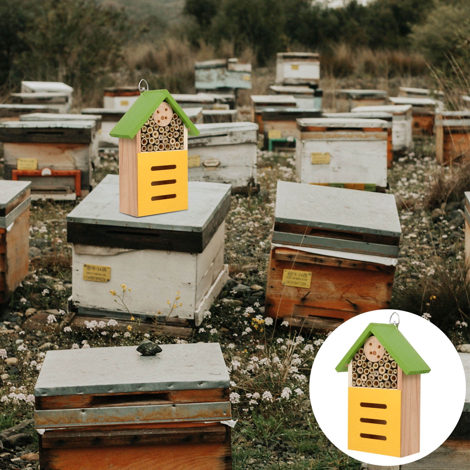 EXHUMKY 1Pc Insect House for Bee Nesting with Wrought Iron Hooks 9.04x4 ...