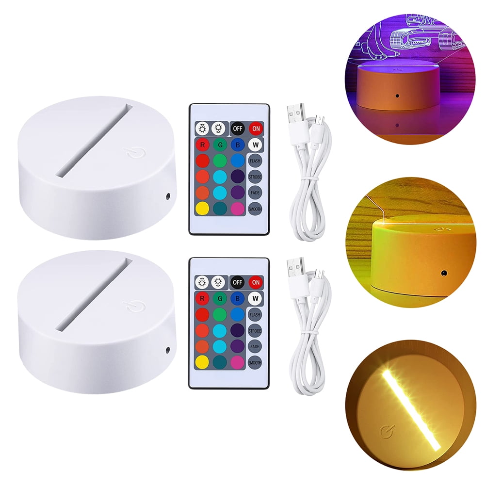 EXHUMKY 2 Sets Color Changing Lamp Base LED Light Display Stand White ...