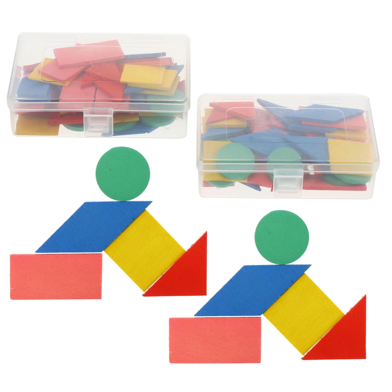EXHUMKY 2 Sets Geometric Shape Matching Toys Wooden Puzzles For Early ...