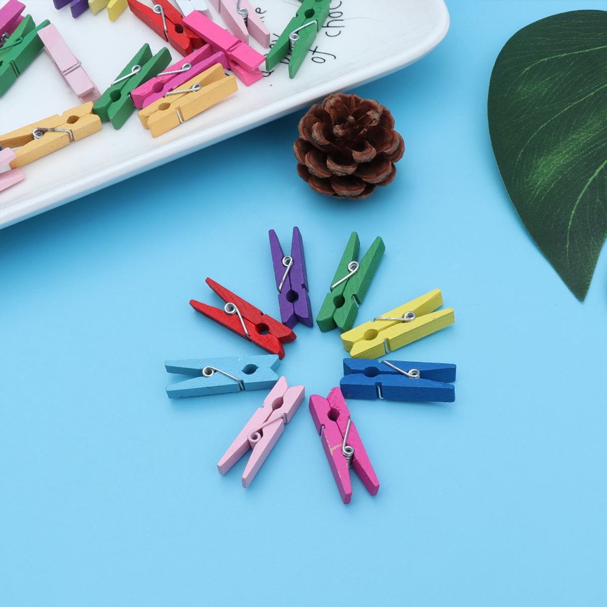 EXHUMKY Natural Wood Photo Clips Assorted Color for Hanging Photos and ...