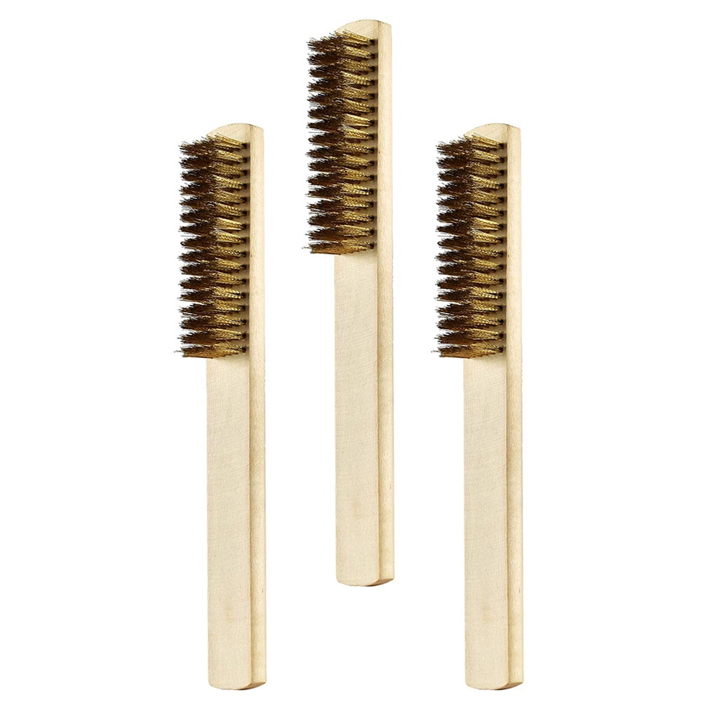 EXHUMKY 3Pcs Copper Wire Brush Wood Handle Design for Cleaning Tool 12 ...