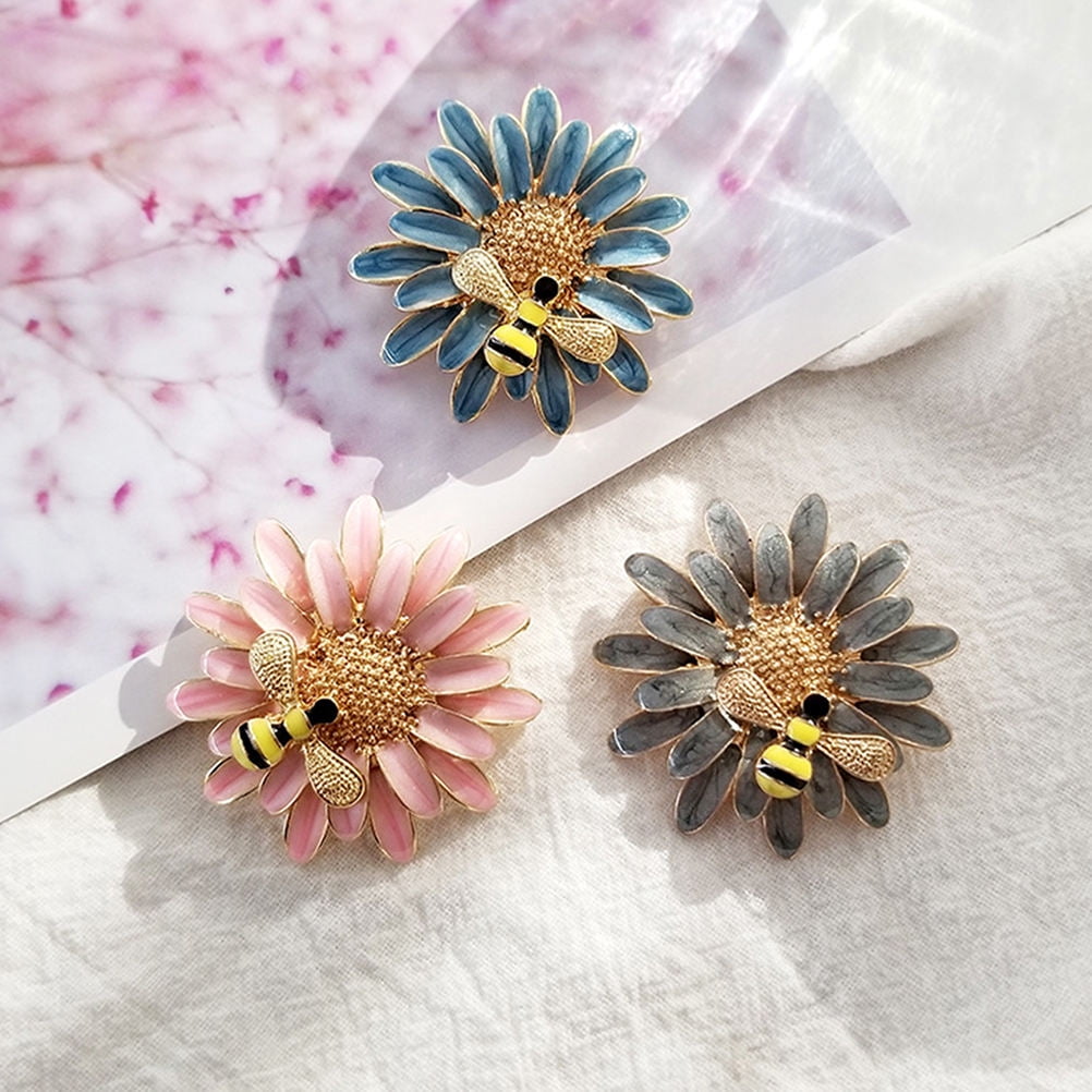 EXHUMKY 3pcs Flower Pin for Clothes in Assorted Color Alloy for Women ...
