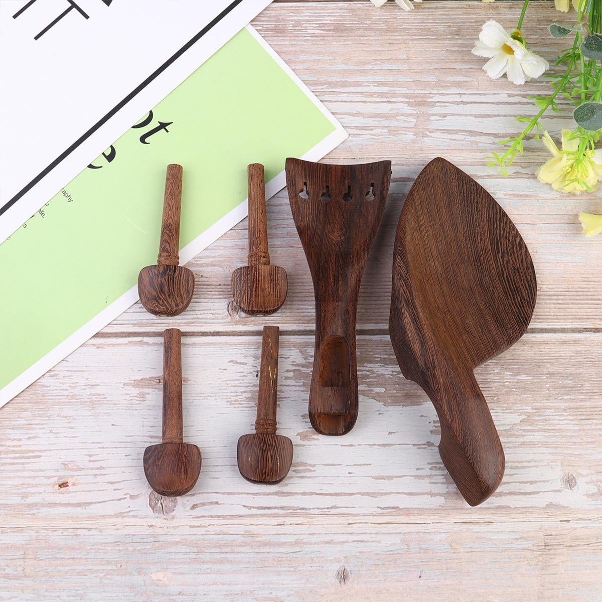 EXHUMKY 1Set Dark Brown Timber Violin Kit Tailpiece Peg Chin Rest ...