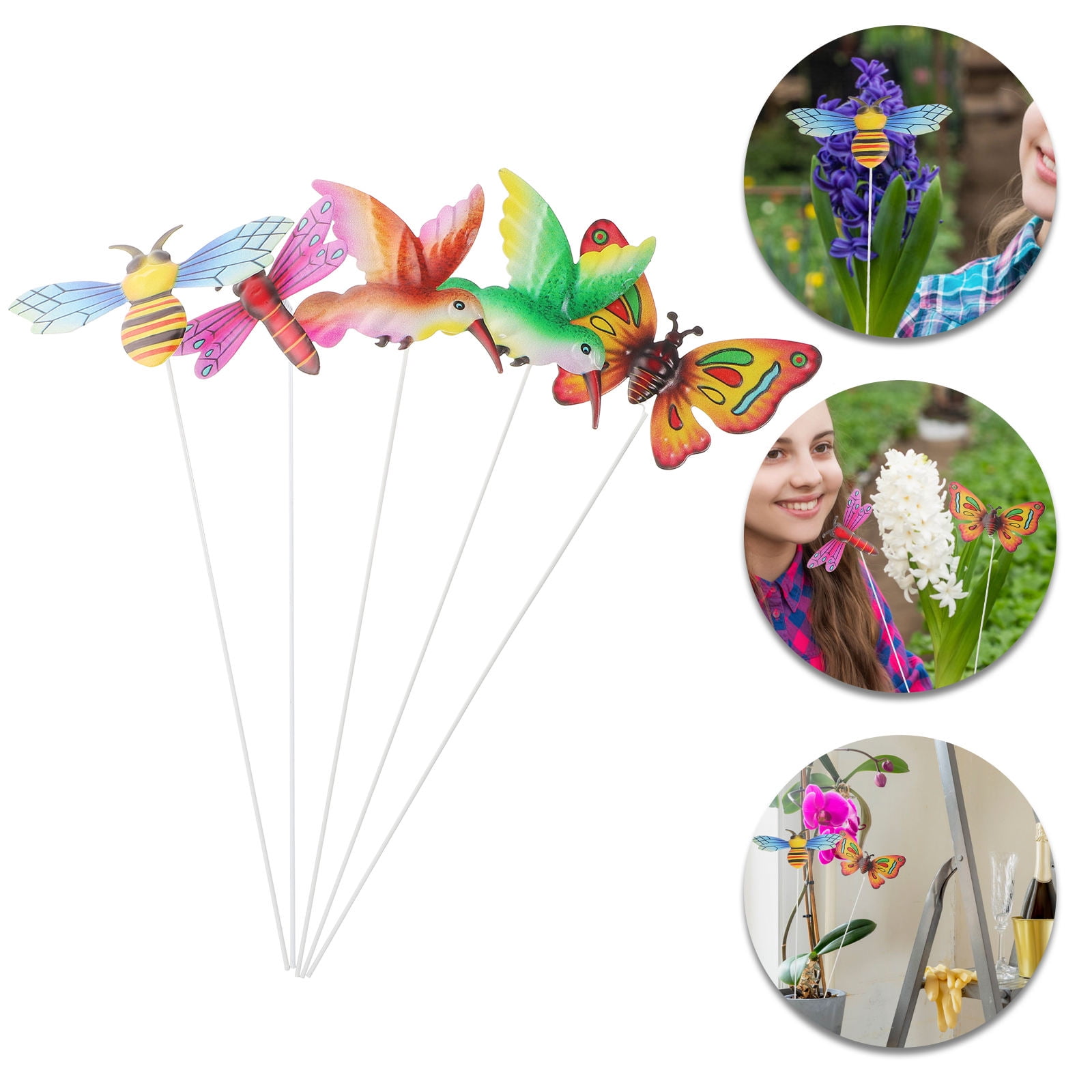 EXHUMKY 5Pcs Metal Flowers Stakes Iron Craft Stake Assorted Color ...
