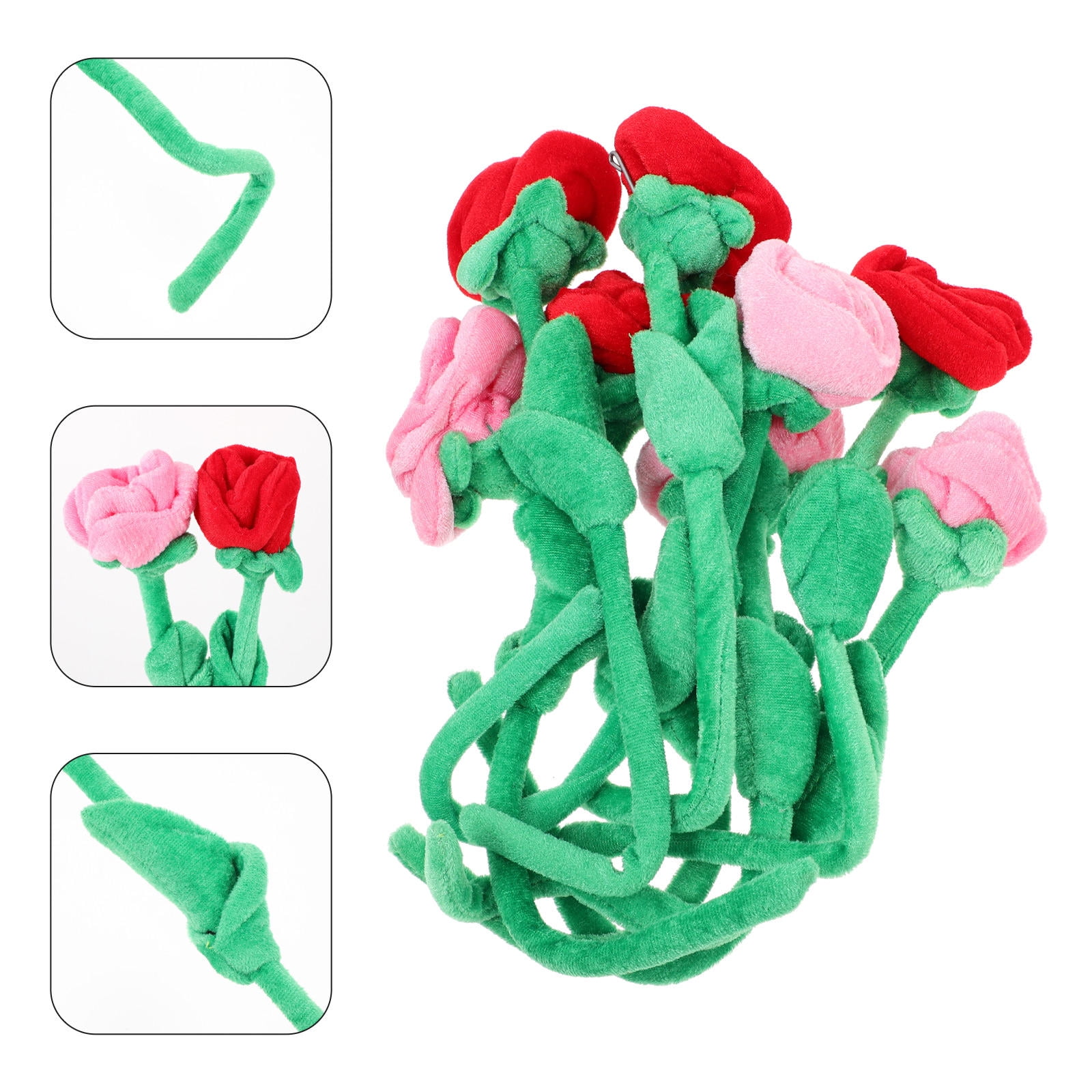EXHUMKY 8Pcs Plush Bendable Flowers Pink Realistic Style Flower ...