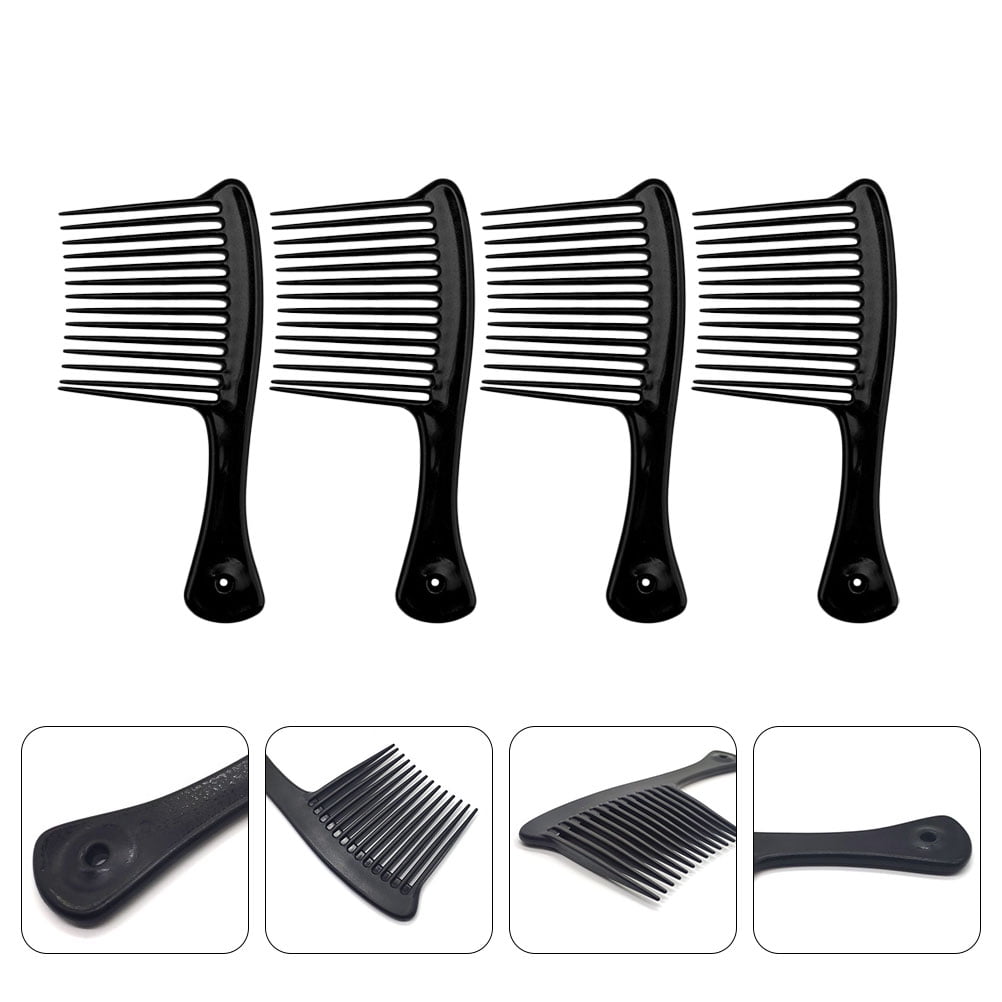 EXHUMKY Straight Curly Comb Wide Teeth Combs Black Plastic 4Pcs ...