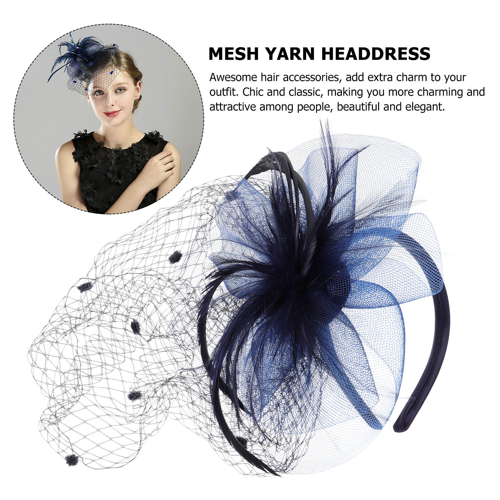 EXHUMKY Blue Mesh Yarn Headdress for Decoration Women's Hair Accessory ...