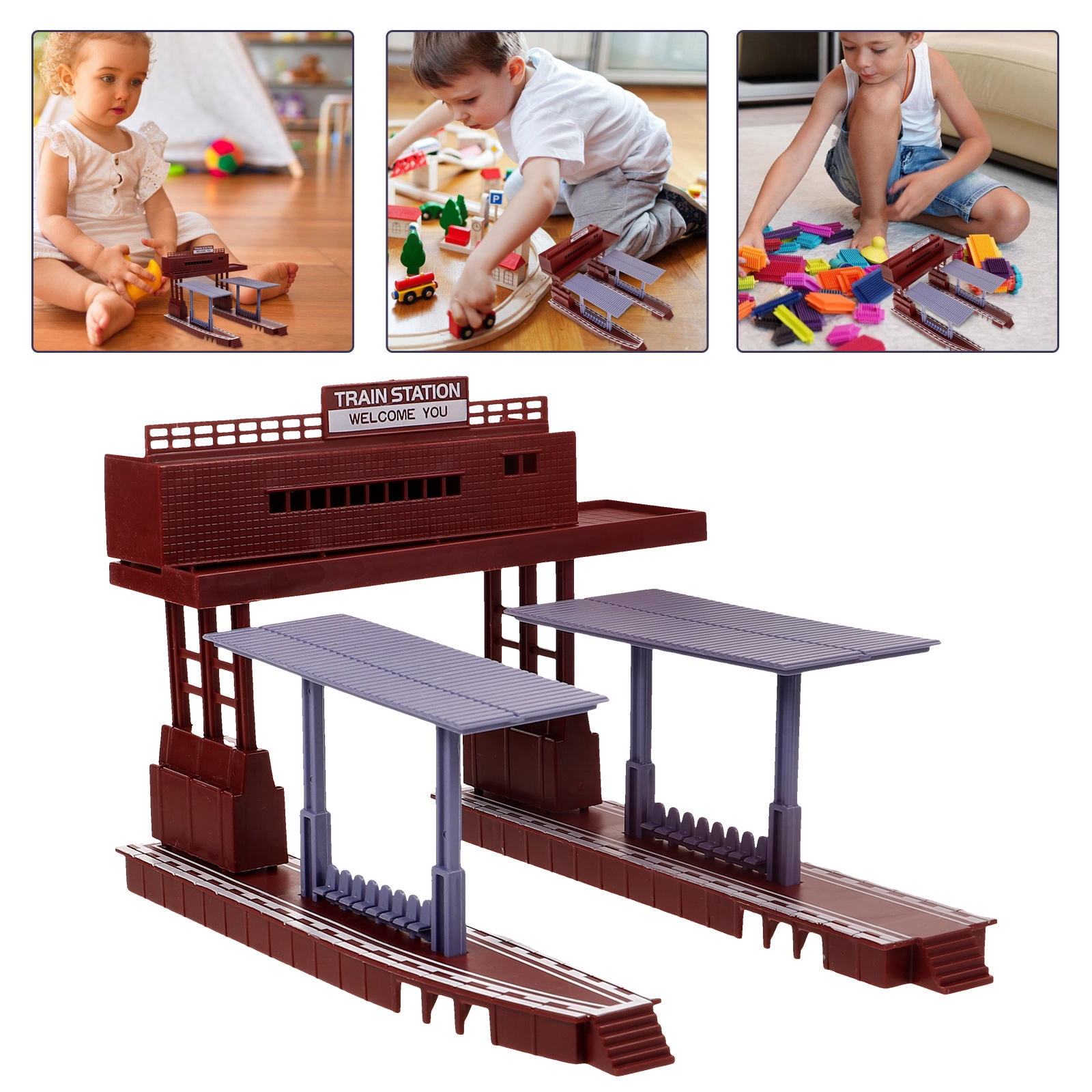EXHUMKY Station Platform Toy for Kids Train Platform Model in Coffee ...