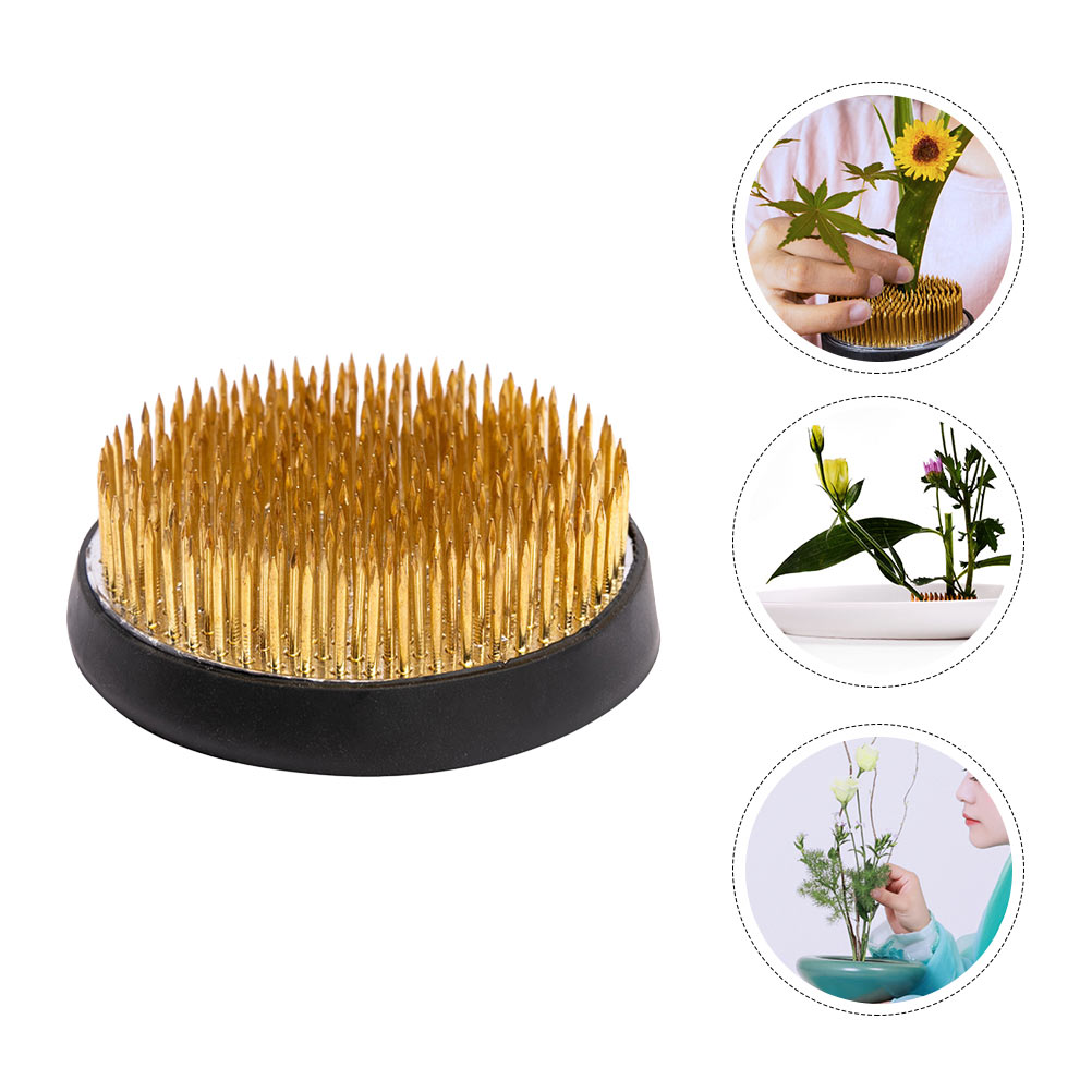 EXHUMKY Copper Needle Stand 1 Piece Golden Round for Flower Holding and ...