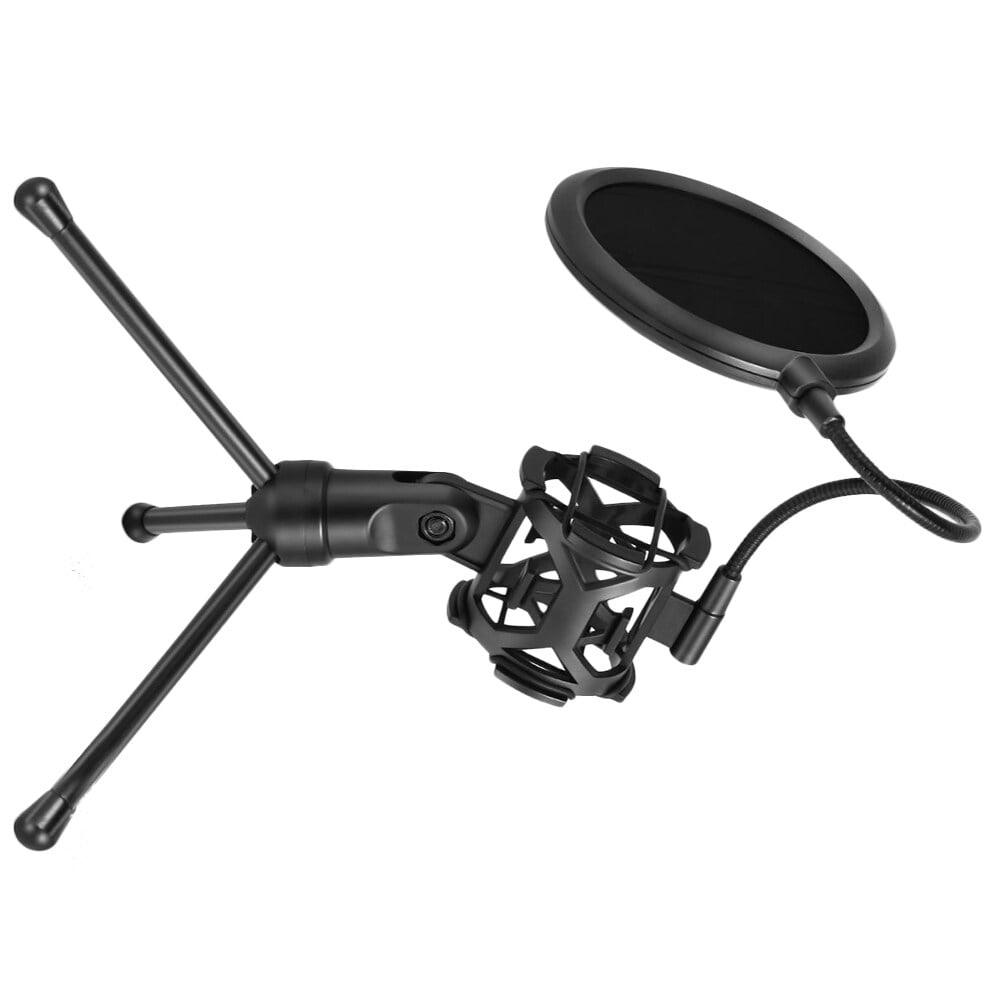 EXHUMKY Folding Microphone Table Tripod Microphone Stand Black ...