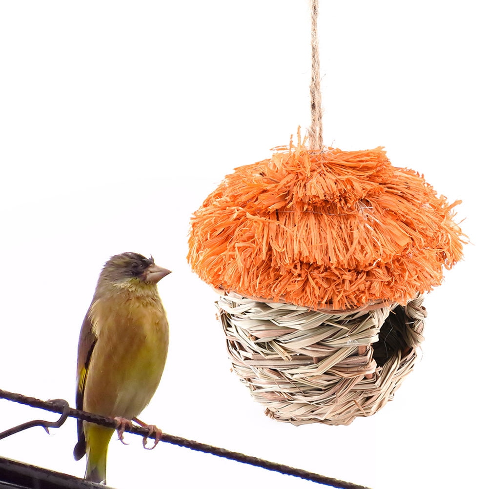 EXHUMKY Natural Straw Handwoven Bird Nest Handmade Nest for Parakeets ...