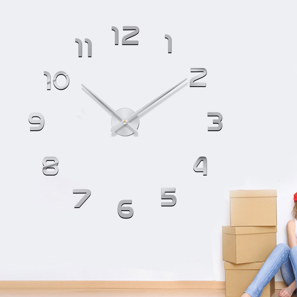 EXHUMKY Giant Digital Wall Clock Silver Metal Timekeeping Homeowners ...