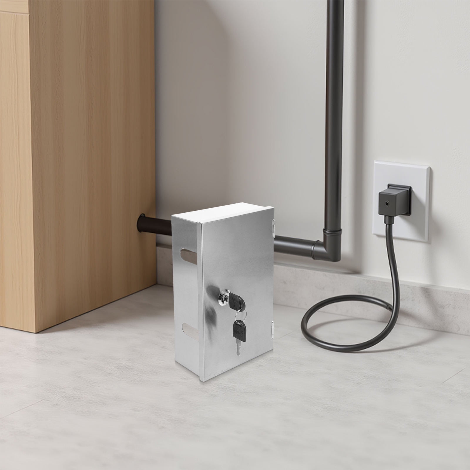 EXHUMKY Lockable Silver Stainless Steel Socket Cover with Transparent ...