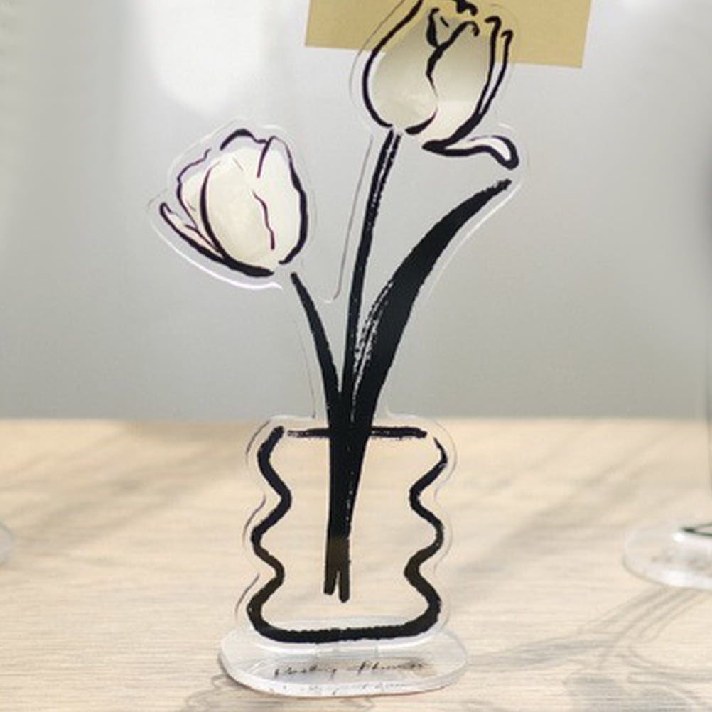 EXHUMKY Acrylic Postcard Stand Clip Tulip Design Decorative Home Office ...