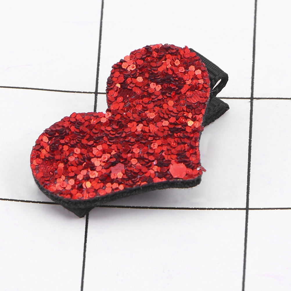 EXHUMKY 2Pcs Heart Shape Glitter Hair Clips Red Durable Hairpins for ...