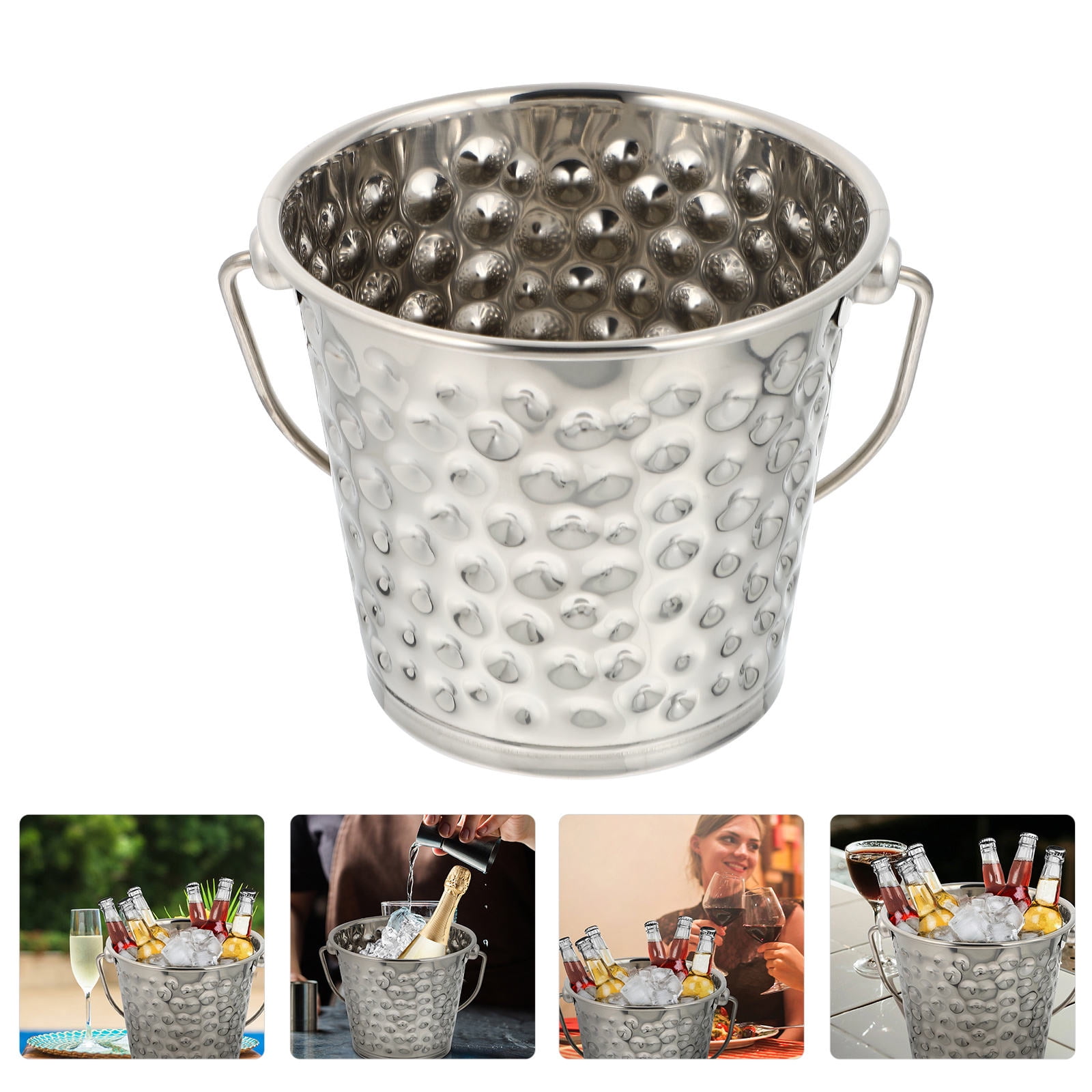 EXHUMKY Stainless Steel Ice Bucket with Hammer Point Design, , Large ...