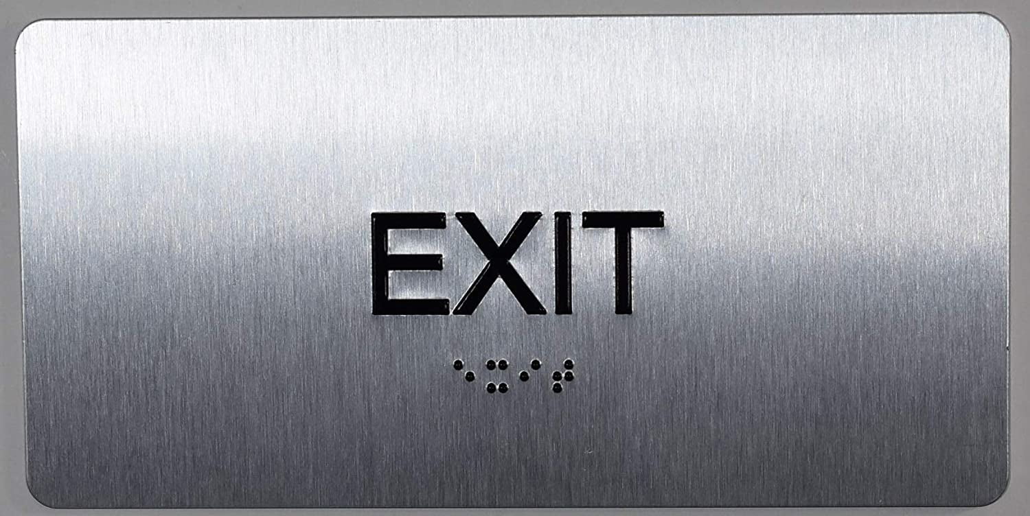 EXIT Sign Silver-Tactile Touch Braille Sign (Aluminum !!, Brush Silver ...