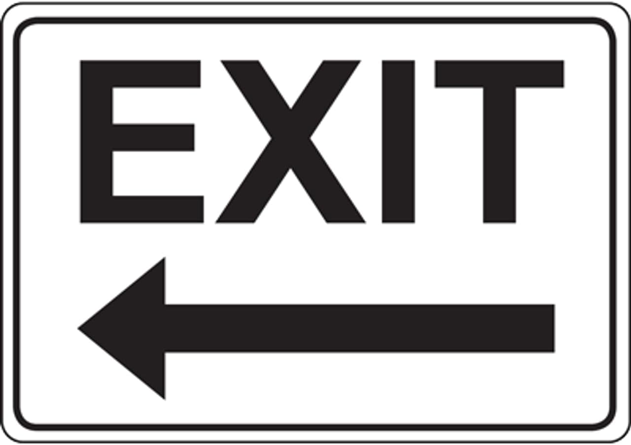 EXIT WITH LEFT ARROW - BLACK ON WHITE SIGN Safety Signs Directional ...