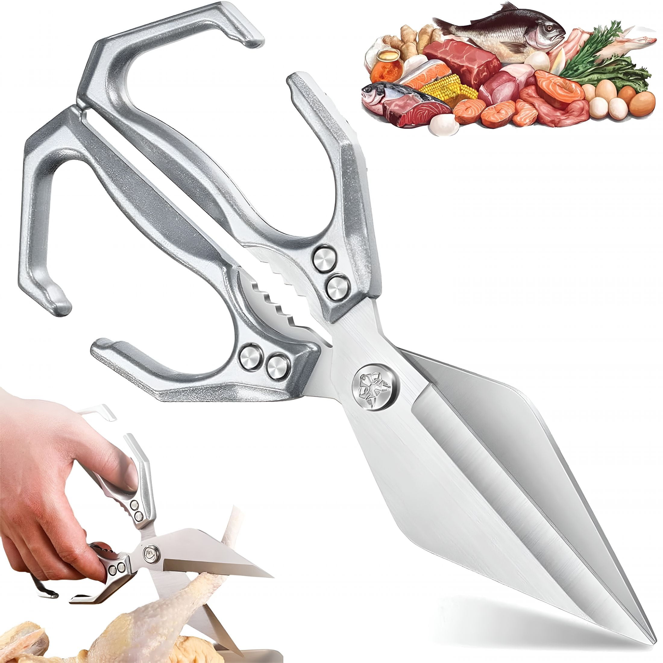 EXLEAF Multifunctional Heavy-Duty Kitchen Shears,Spatchcock Scissors ...