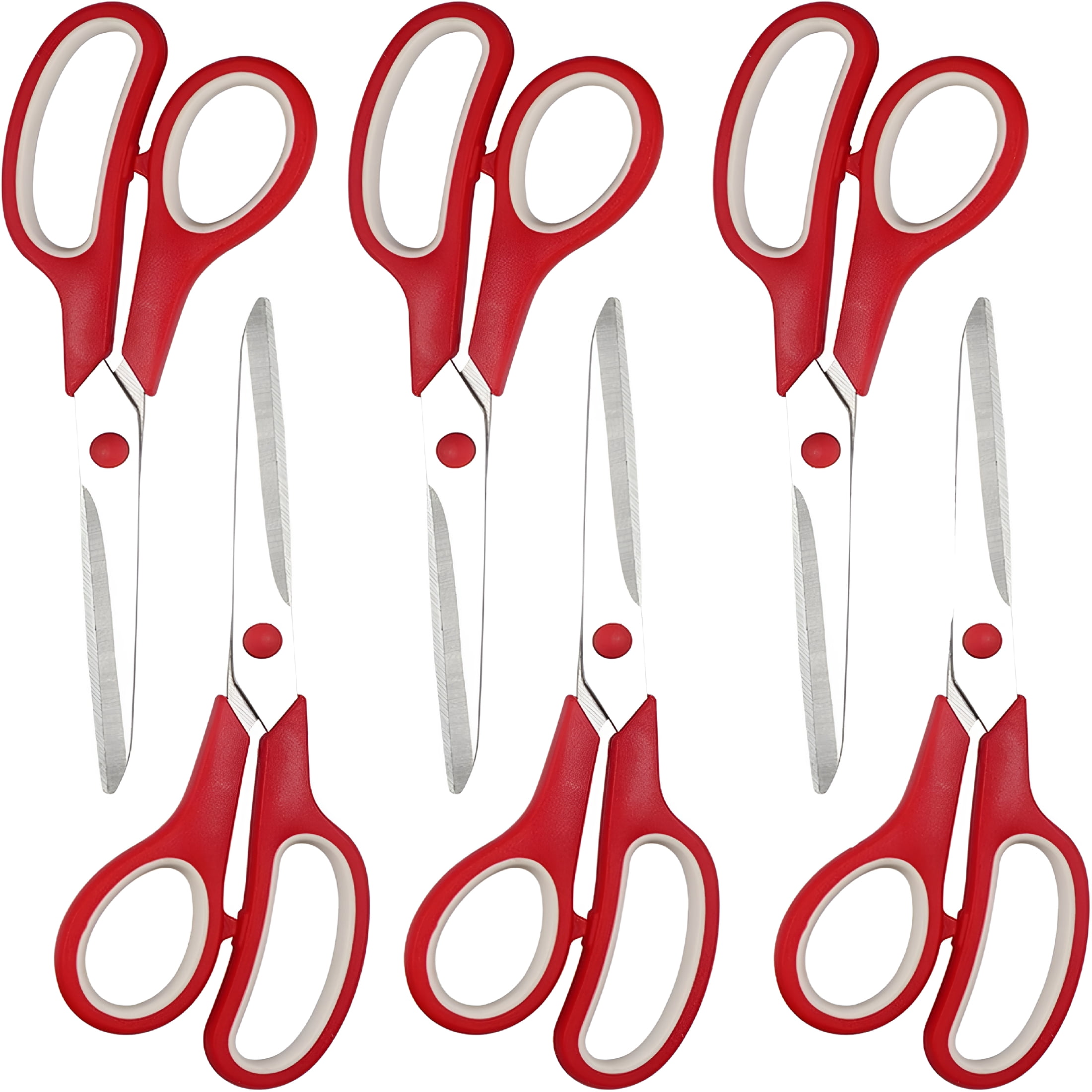EXLEAF Red Scissors Bulk, 8" All Purpose Scissors Pack of 6 - High ...